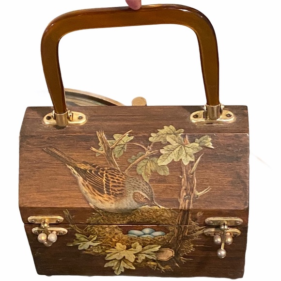 Vintage | Bags | Vintage Antique Wood Box Purse With Bird Print | Poshmark